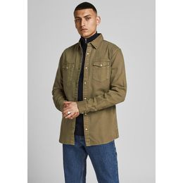 Jack & Jones Jack & Jones Herren Jeanshemd &raquo;JJESHERIDAN im Workwear-Stil mit robuster Baumwollqualit&auml;t&laquo; unifarben, modisch, slim fit, Baumwolle, Hemdkragen gr&uuml;n 