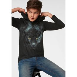 Kidsworld Jungen Kidsworld Kapuzenshirt &raquo;PANTHER - Fotodruck&laquo; Langarm, Basic-Passform, mit peppigem Druck, aus Baumwolle schwarz 164/170