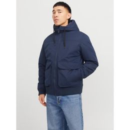 Jack & Jones Jack & Jones Herren Bomberjacke &raquo;JJCONSTRUCT BOMBER mit gl&auml;nzender Oberfl&auml;che&laquo; mit Kapuze blau XS