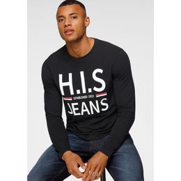 H.I.S. H.I.S Herren Langarmshirt Langarm, schmaler Basic-Schnitt, bedrucktes Design schwarz XL (56/58)