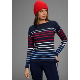 Laura Scott Damen Streifenpullover Feinstrickpullover mit Rundhalsausschnitt und Bindeband blau 44/46