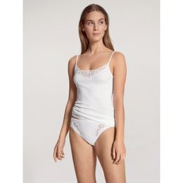 Calida Damen Calida Spaghettitop &raquo;Feminin Sense&laquo; mit Spitzen-Einsatz, Pure Cotton, tiefer Ausschnitt, Single Jersey wei&szlig; M (44/46)