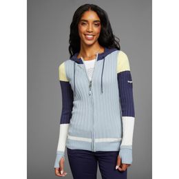 Kangaroos Damen Kangaroos Kapuzenstrickjacke mit Colorblock, gro&szlig;e Gr&ouml;&szlig;en blau 32/34