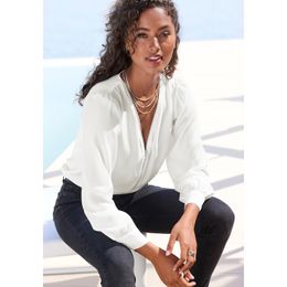 Lascana Damen Lascana Langarmbluse mit Rei&szlig;verschlussdetail, elegante Damenbluse wei&szlig; 38