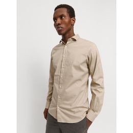 Jack & Jones Jack & Jones Herren Langarmhemd &raquo;JPRBLAJAXON mit Stretchanteil und stylischem Kragen&laquo; unifarben, slim fit, Web, Hemdkragen, atmungsaktiv beige S, N-Gr
