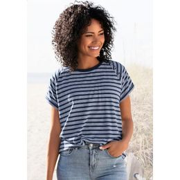 ELBSAND Damen Kurzarmshirt &raquo;Caira&laquo; mit Streifen, T-Shirt aus Baumwoll-Mix, sportlich und bequem grau M (38)