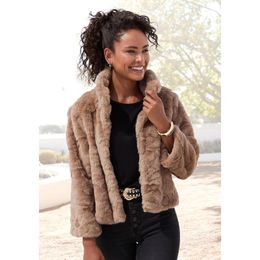 Lascana Damen Lascana Fellimitatjacke kuschelige Kurzjacke aus Teddypl&uuml;sch, modisch grau 38