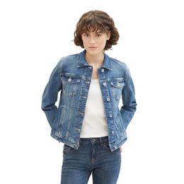 Tom Tailor Damen Tom Tailor Jeansjacke ohne Kapuze mit Knopfleiste und Hemdkragen blau L (40)