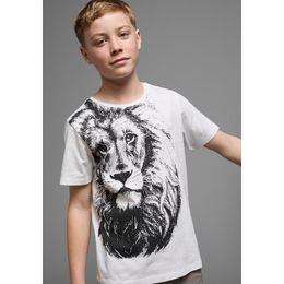 Kidsworld Jungen Kidsworld T-Shirt &raquo;Mit coolem L&Ouml;WEN-Print&laquo; Kurzarm, Basic-Passform, bedruckt, Rundhalsausschnitt wei&szlig; 164/170