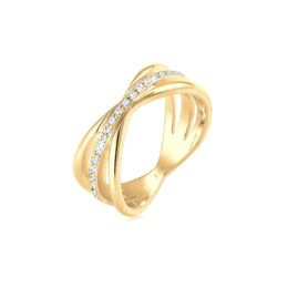 Elli Premium Damen Fingerring &raquo;Wickelring Blogger Kristalle 925 Silber&laquo; gold