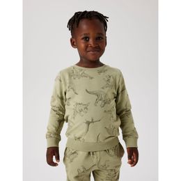 name it Jungen Sweatshirt &raquo;NMMVARON f&uuml;r Jungen mit Alloverprint und Rippb&uuml;ndchen&laquo;, bedruckt, casual, regular fit, Baumwolle, Rundhals gr&uuml;n 110