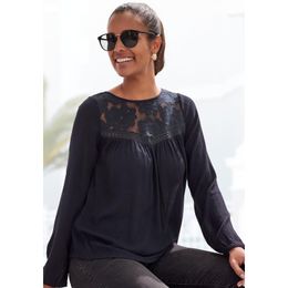 Buffalo Damen Spitzenbluse aus gewebter Viskose, sommerlich, Boho-Style schwarz 42