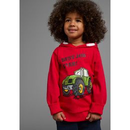 Kidsworld Jungen Kidsworld Kapuzensweatshirt &raquo;BEST JOB EVER!&laquo;, Kapuzensweatshirt mit Traktor-Print rot 104/110