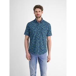 Lerros Herren Lerros Kurzarmhemd mit All-Over Print blau M, N-Gr
