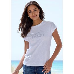 Vivance Damen T-Shirt &raquo;mit modischem Frontprint&laquo; aus weicher Baumwoll-Qualit&auml;t wei&szlig; 32/34