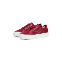 Tommy Hilfiger Damen Plateausneaker &raquo;VULC EMBROIDERED SNEAKER&laquo; ,Freizeitschuh, Halbschuh, Schn&uuml;rer mit unterlegter TH-Logostickerei rot 39