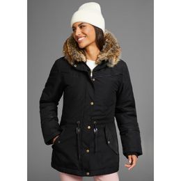 Laura Scott Damen Winterjacke mit Kapuze figurbetonte Passform, mit Kapuze, mit abnehmbarem Fellimitat schwarz 38