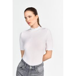 Richroyal Damen RICHROYAL Rollkragenshirt mit gewellten Kanten wei&szlig; XS
