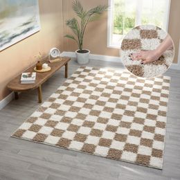 OTTO home Hochflor-Teppich &raquo;Kiiki, Karo-Muster&laquo; rechteckig 30 mm H&ouml;he Kariert, auff&auml;lliges Schachbrettmuster, Wohnzimmer, Schlafzimmer beige 