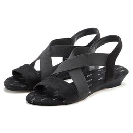 Vivance Damen Sandalette &raquo;Sommerschuh&laquo; Sandale, Sommerschuh mit elastischen Riemchen und Keilabsatz VEGAN schwarz 39