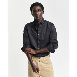Gant Herren Langarmhemd &raquo;Slim Fit Popeline Hemd leichte Baumwolle strapazierf&auml;hig pflegeleicht&laquo; mit klassischer Logostickerei auf der Brust schwarz M,