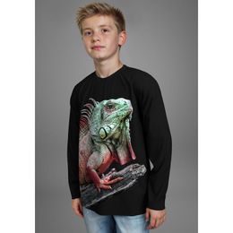 Kidsworld Jungen Kidsworld Langarmshirt &raquo;GECKO, Fotoprint&laquo; Shirt mit Fotodruck, Gecko schwarz 128/134