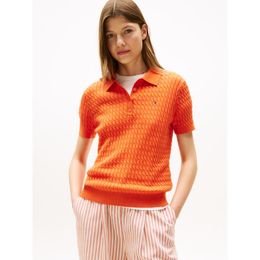 Tommy Hilfiger Damen Poloshirt &raquo;CO CABLE POLO-NK SS SWEATER&laquo; mit Zopfmuster orange XL (42)