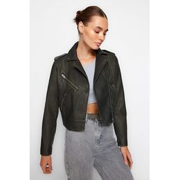 Trendyol Kunstlederjacke in Anthrazit - 47% | Gr&ouml;&szlig;e M | Babyjacken