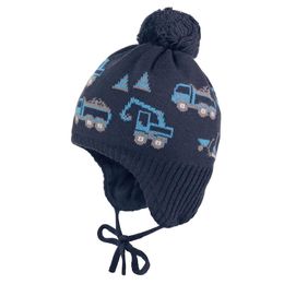 MaxiMo Jungen MaxiMo Strickm&uuml;tze Baumwolle, gef&uuml;ttert, zum Binden, Bommel blau