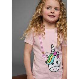 Kidsworld M&auml;dchen Kidsworld T-Shirt &raquo;f&uuml;r kleine M&auml;dchen&laquo; Kurzarm, basic geschnittene Passform, mit Glitzerdetails und Print rosa 116/122