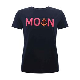 Zwillingsherz Damen T-Shirt &raquo;"MoinZH"&laquo; Kurzarm, Rundhalsausschnitt, Stickerei, Baumwollmischung blau L