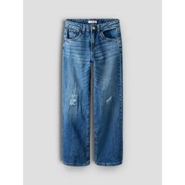 name it M&auml;dchen 5-Pocket-Jeans &raquo;NKFROSE f&uuml;r M&auml;dchen mit Destroyed-Effekt und hohem Bund&laquo; normal, Denim, Abriebeffekte, Rei&szlig;verschluss blau 140, N-Gr