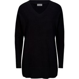 bonprix Damen bonprix Longpullover &raquo;Long-Pullover&laquo; aus Baumwolle und Polyamid, mit V-Ausschnitt, mit Seitenschlitzen schwarz 56/58 (XXXL)