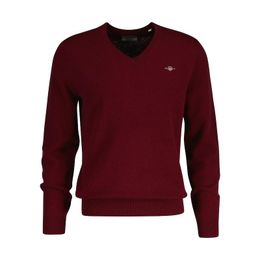 Gant Herren V-Ausschnitt-Pullover &raquo;EXTRAFINE LAMBSWOOL V-NECK&laquo; mit Logostickerei rot M