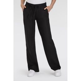 MAC Damen MAC Leinenhose &raquo;CHIARA BELT&laquo; Sommerhose Wide Fit, mit geradem, weitem Bein schwarz 34, L&auml;nge 32
