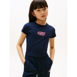 Tommy Hilfiger M&auml;dchen T-Shirt &raquo;BUTTERFLY GRAPHIC TEE SS&laquo; f&uuml;r Kinder bis 16 Jahre, mit gl&auml;nzendem Druck blau 7 (122)
