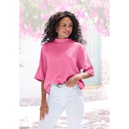 Lascana Damen Lascana Kurzarmshirt &raquo;mit Stehkragen&laquo; aus b&uuml;gelfreier Cr&ecirc;pe-Qualit&auml;t rosa 36/38