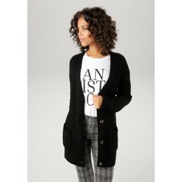 Aniston Casual Damen Aniston CASUAL Strickjacke mit kunstvollem Strickmuster schwarz 48