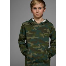 Kidsworld Jungen Kidsworld Langarmshirt &raquo;Tarnfarben - Muster&laquo; Langarm, Basic-Passform, Allover-Druck, mit Kapuze gr&uuml;n 164/170