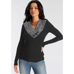 Melrose Damen Strickpullover mit Kontrastkragen und Zierkn&ouml;pfen schwarz 36