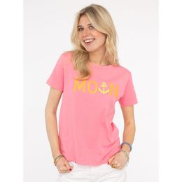 Zwillingsherz Damen T-Shirt &raquo;"MoinZH"&laquo; Kurzarm, Rundhalsausschnitt, Stickerei, Baumwollmischung rosa S