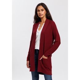 Tom Tailor Damen Tom Tailor Longstrickjacke aus Rippstrick mit aufgesetzten Taschen rot XL (42)