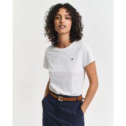 Gant Damen T-Shirt &raquo;REG SHIELD KA T-SHIRT&laquo; mit einer kleinen aufgestickten Wappen-Grafik auf der Brust wei&szlig; XS