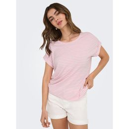 Only Damen Only Kurzarmshirt &raquo;ONLMOSTER STRIPE S/S O-NECK TOP JRS NOOS&laquo; gestreift, l&auml;ssig geschnitten, Jersey, Rundhals, Viskosemischung rosa M (38)