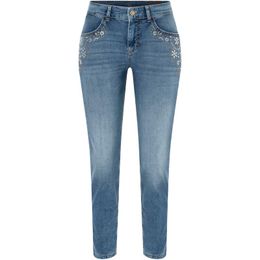MAC Damen MAC Slim-fit-Jeans &raquo;RICH SLIM 7/8 flower&laquo; mit Schmucksteinen 38, L&auml;nge 27