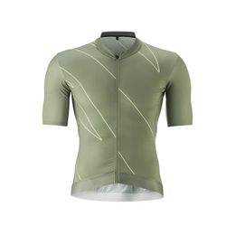 Gonso Herren Radtrikot &raquo;Road Jersey Print M&laquo; Herren Fahrradtrikot kurzarm, Full-Zip Trikot, R&uuml;ckentasche, Slim Fit gr&uuml;n M