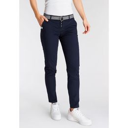 Delmao Damen DELMAO Chinohose mit passendem G&uuml;rtel blau 38, N-Gr
