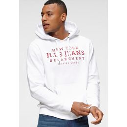 H.I.S. H.I.S Herren Kapuzensweatshirt, mit Print und Badge, Kapuze, f&uuml;r sportliche Outfits wei&szlig; S (44/46)