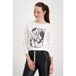 monari Damen Langarmshirt &raquo;Shirt Frau Schrift&laquo; Regular fit mit Rundhalsausschnitt wei&szlig; 44