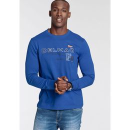 Delmao Herren DELMAO Langarmshirt schmale Passform, bedruckt, Rundhalsausschnitt, aus Baumwolle blau S (44/46)